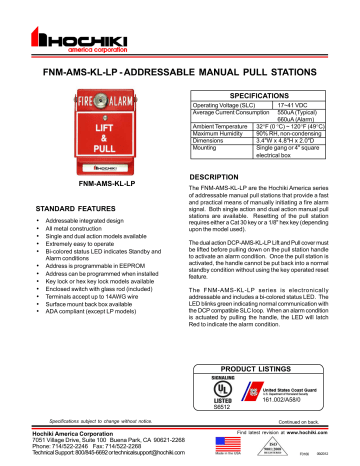 Hochiki FireNET Marine™ FNM-AMS-KL-LP Addressable Manual Pull Stations ...