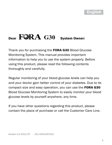 FORA G30 Blood Glucose Monitoring System User Manual | Manualzz