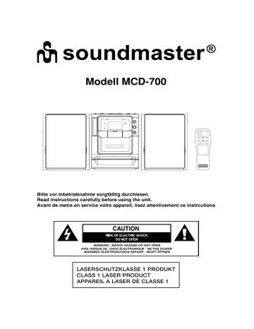 Soundmaster MCD-700 CD Player User Manual | Manualzz