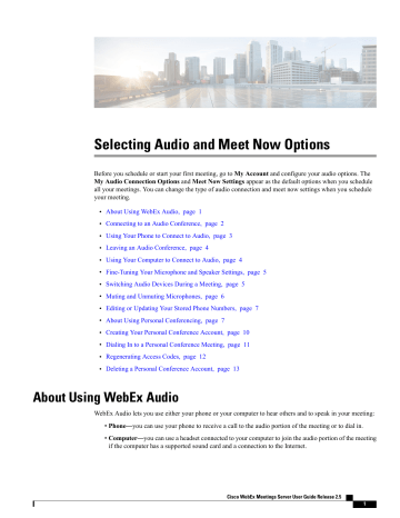 Cisco WebEx Meetings Server User Guide - Selecting Audio and Meet Now Options | Manualzz