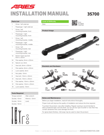 ARIES 35700 side bars Installation Manual | Manualzz