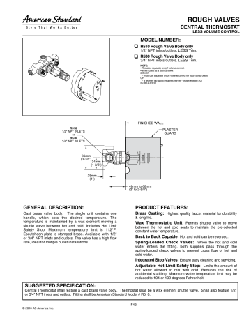 American Standard R530 Ceratherm Rough Valve Body Specification | Manualzz