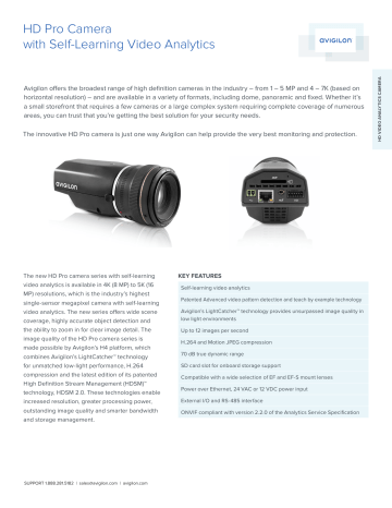 Avigilon HD Pro Camera H4PRO 4K, 4.5K, 5K Datasheet | Manualzz