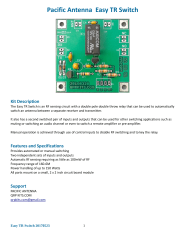 Pacific Antenna Easy TR Switch User Manual | Manualzz
