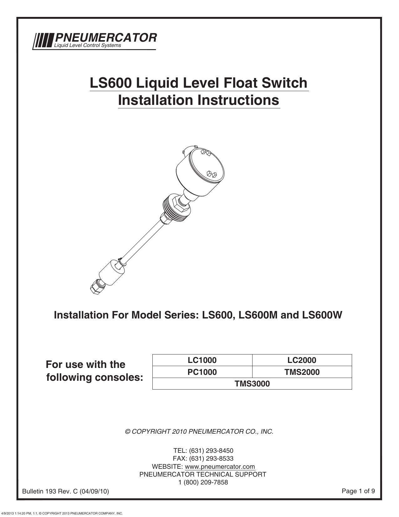 LS600 Liquid Level Float Switch Installation | Manualzz