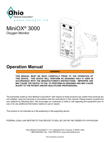 MiniOX 3000 Oxygen Monitor Operation Manual | Manualzz