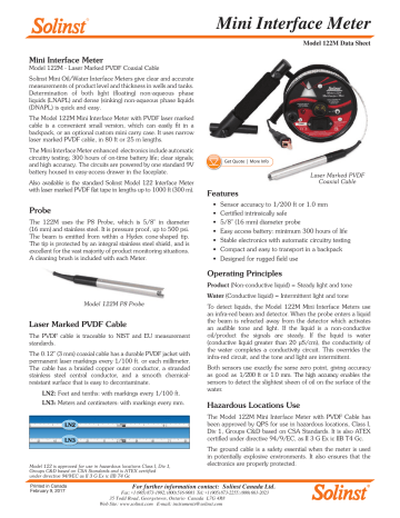 Solinst 122M Mini Interface Meter Datasheet | Manualzz