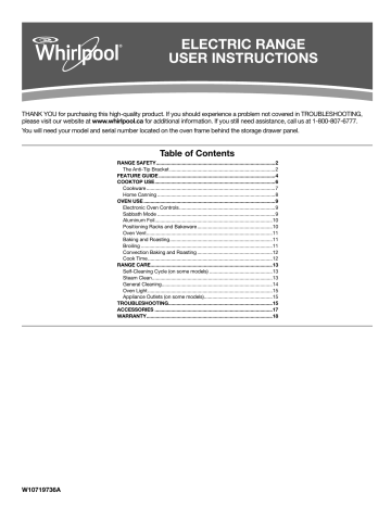 Whirlpool Electric Range User Instructions | Manualzz