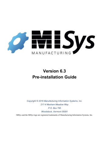 MISys Manufacturing System 6.3 Pre-installation Guide | Manualzz