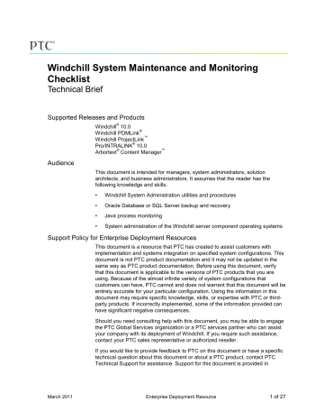 PTC Windchill System Maintenance and Monitoring Checklist Technical ...