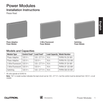 Lutron Power Module Installation Instructions | Manualzz