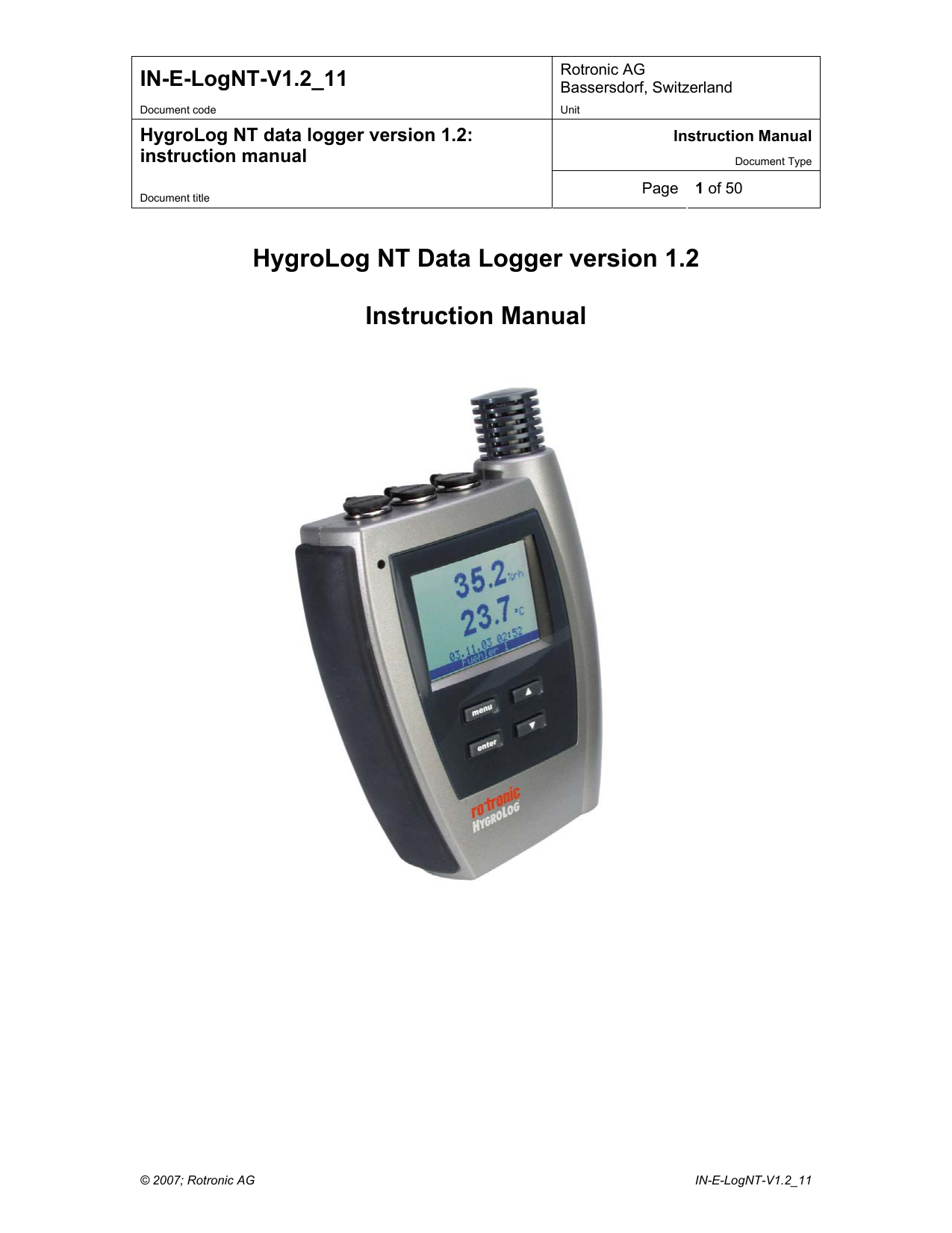 Rotronic HygroLog NT Owner's Manual | Manualzz