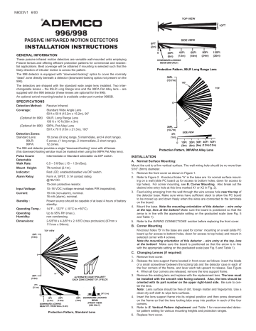ADEMCO 996, 998 Passive Infrared Motion Detectors Installation ...