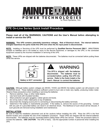 Minuteman CPE 1000 Quick Install Manual | Manualzz