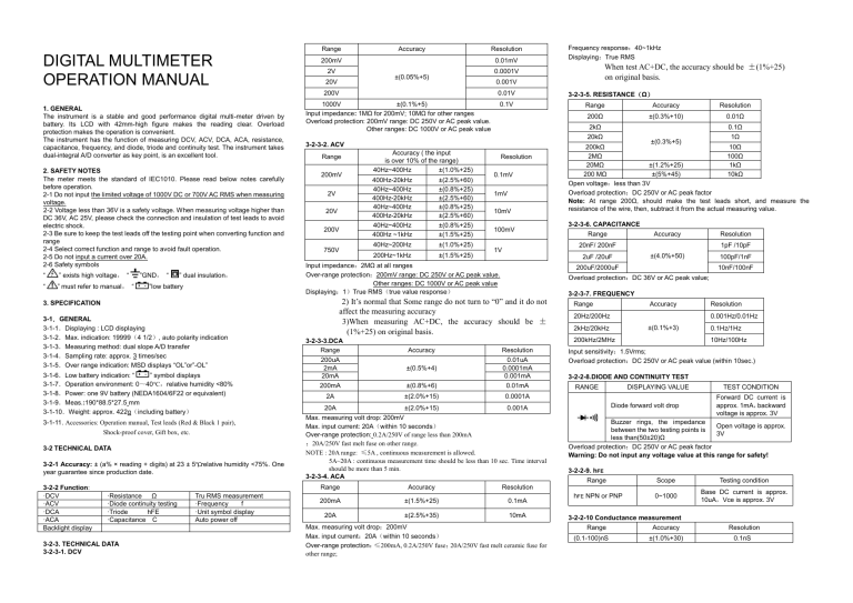 digital multimeter operation manual | Manualzz