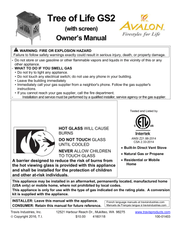 Avalon Tree of Life GS2 Owner's Manual | Manualzz