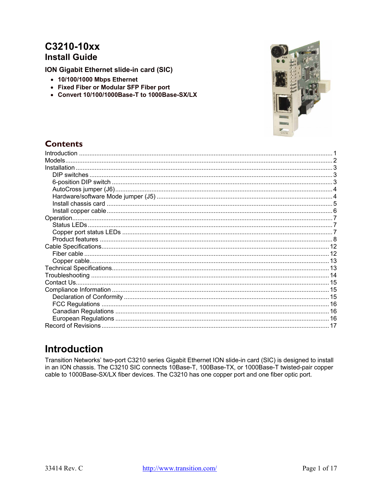 Transition Networks C3210-1029-C2 Installation Guide | Manualzz