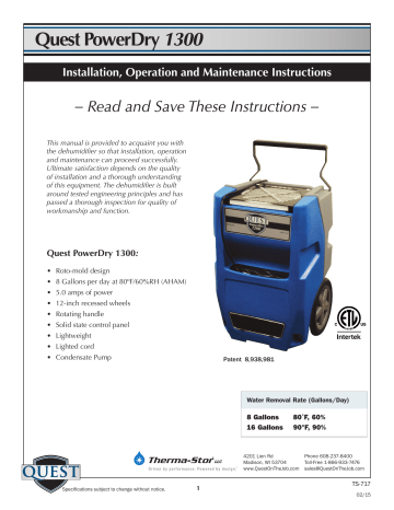 Quest PowerDry 1300 User Manual | Manualzz
