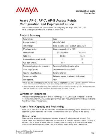 Avaya AP 6, AP 7, AP 8 Configuration Guide | Manualzz