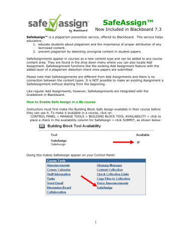 SafeAssign Plagiarism Prevention User Manual | Manualzz
