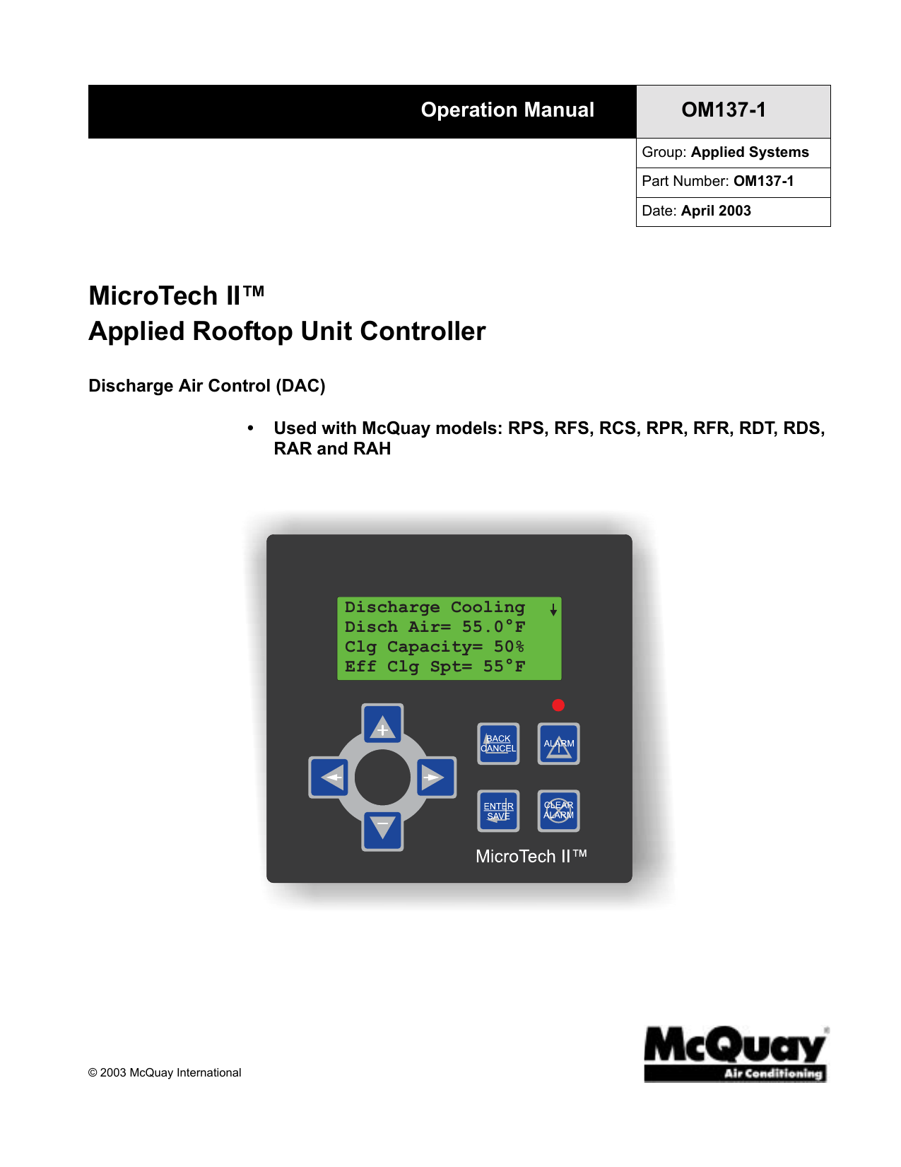 MicroTech II™ Applied Rooftop Unit Controller | Manualzz