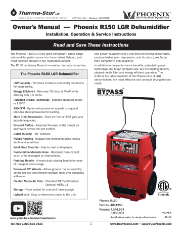 Phoenix R150 LGR Dehumidifier Owner's Manual | Manualzz