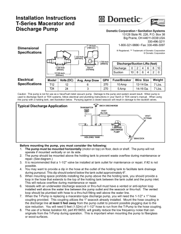 Dometic DISCHARGE PUMP User Manual | Manualzz