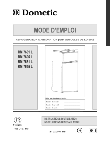 Dometic RM7655L Manuel utilisateur | Manualzz