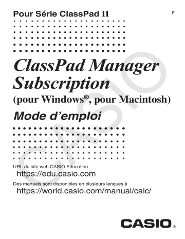 Casio ClassPad Manager Subscription Mode d'emploi | Manualzz