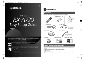 Yamaha RX-A720 Easy Setup Guide | Manualzz