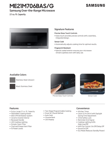 Samsung ME21M706BAS over-the-range microwave product details | Manualzz