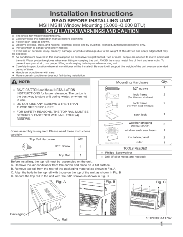 Window AC MSII MSIII Window Mounting Installation Instruction | Manualzz
