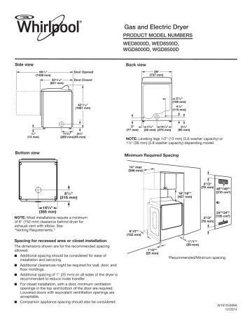 Whirlpool WED8000DW Dimensions | Manualzz
