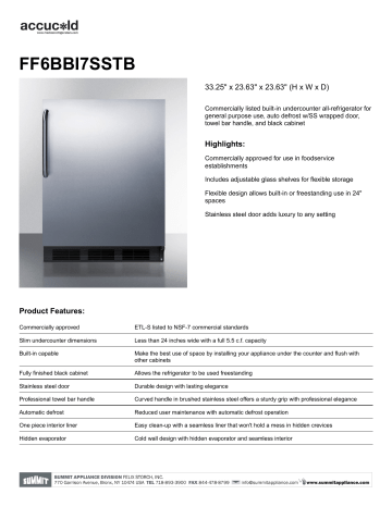 FF6BBI7 SSTB Refrigerator Details | Manualzz