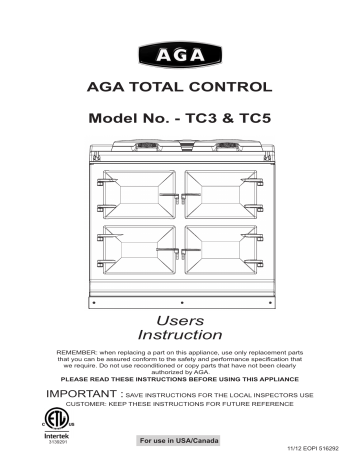 AGA Total Control Cooker TC3 & TC5 User's Instruction | Manualzz