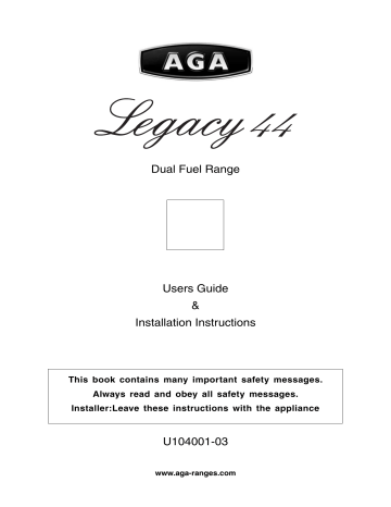 AGA Dual Fuel Range Legacy 44 Users Guide & Installation Instructions | Manualzz