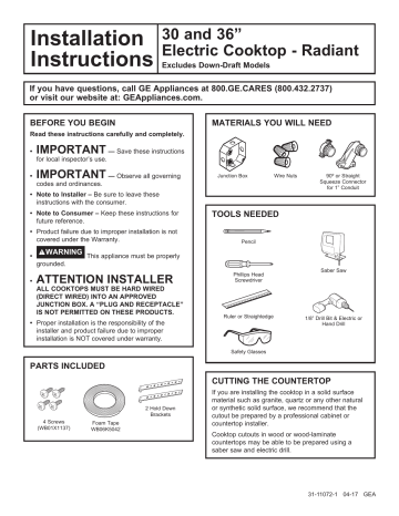 GE JP3036DLBB Installation Sheet | Manualzz