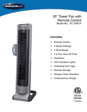 Soleus Air FC-35R-A Tower Fan User Manual - AppliancesConnection | Manualzz