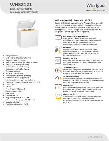 Whirlpool WHS2121 Product data sheet | Manualzz