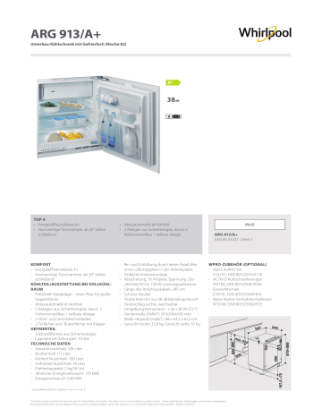Whirlpool ARG 913/A+ Product data sheet | Manualzz
