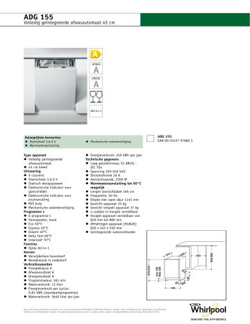 Whirlpool ADG 155 Product data sheet | Manualzz