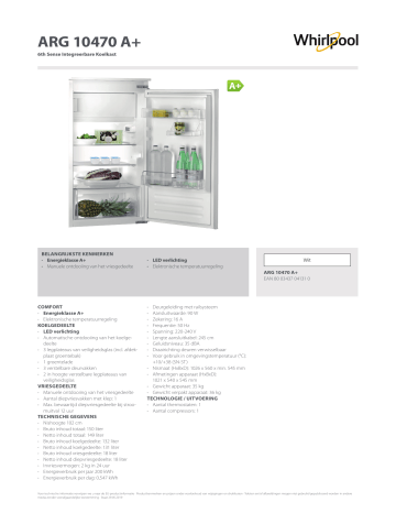 Whirlpool ARG 10470 A+ Product data sheet | Manualzz