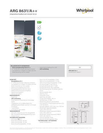 Whirlpool ARG 8631/A++ Product data sheet | Manualzz