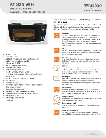 Whirlpool AT 325 WH Microwave Product Data Sheet | Manualzz