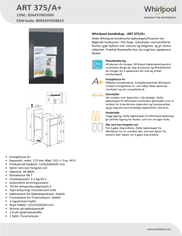 Whirlpool ART 375/A+ Product data sheet | Manualzz