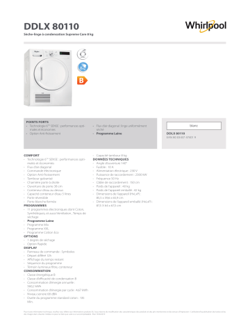 Whirlpool DDLX 80110 Product data sheet | Manualzz