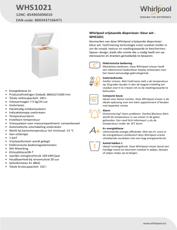Whirlpool WHS1021 Product data sheet | Manualzz