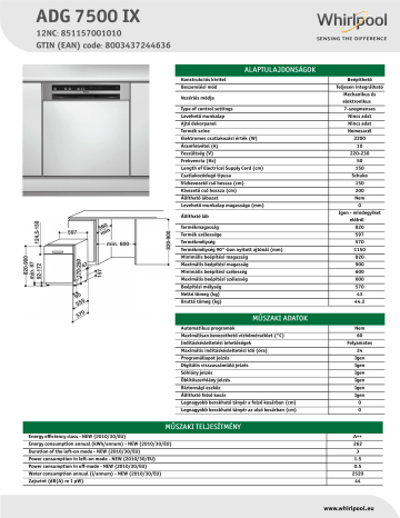 Whirlpool ADG 7500 IX Dishwasher Product Data Sheet | Manualzz