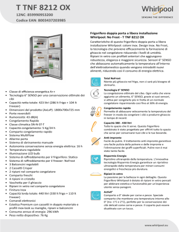 Whirlpool T TNF 8212 OX Product data sheet | Manualzz