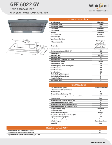 Whirlpool GEE 6022 GY Hood Product Data Sheet | Manualzz